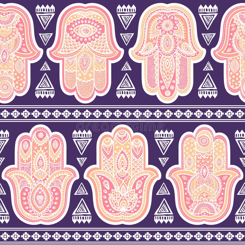 Vector Indian Hand Drawn Hamsa Seamless Pattern Stock Vector ...