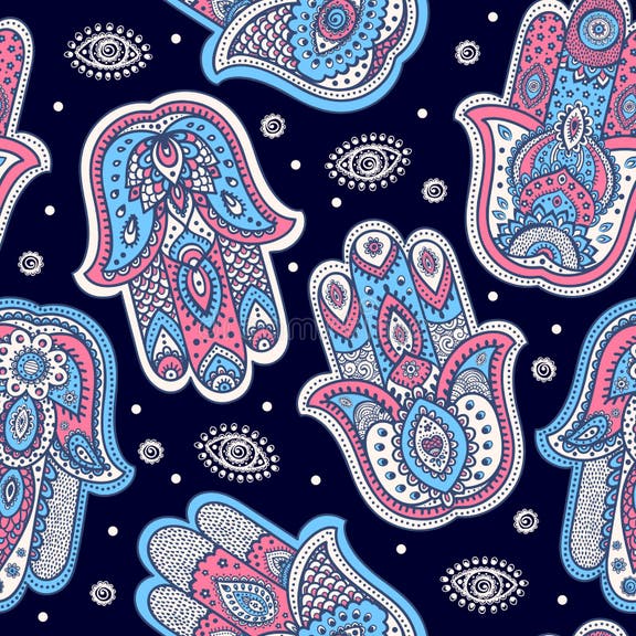 Vector Indian Hand Drawn Hamsa Seamless Pattern Stock Vector ...