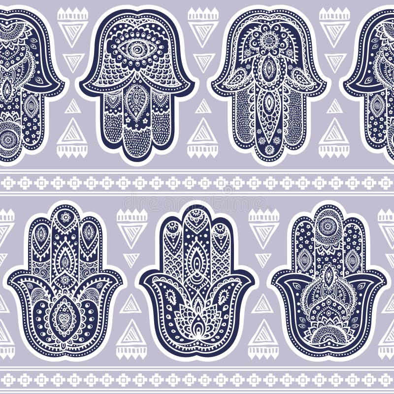Vector Indian Hand Drawn Hamsa Seamless Pattern Stock Vector ...