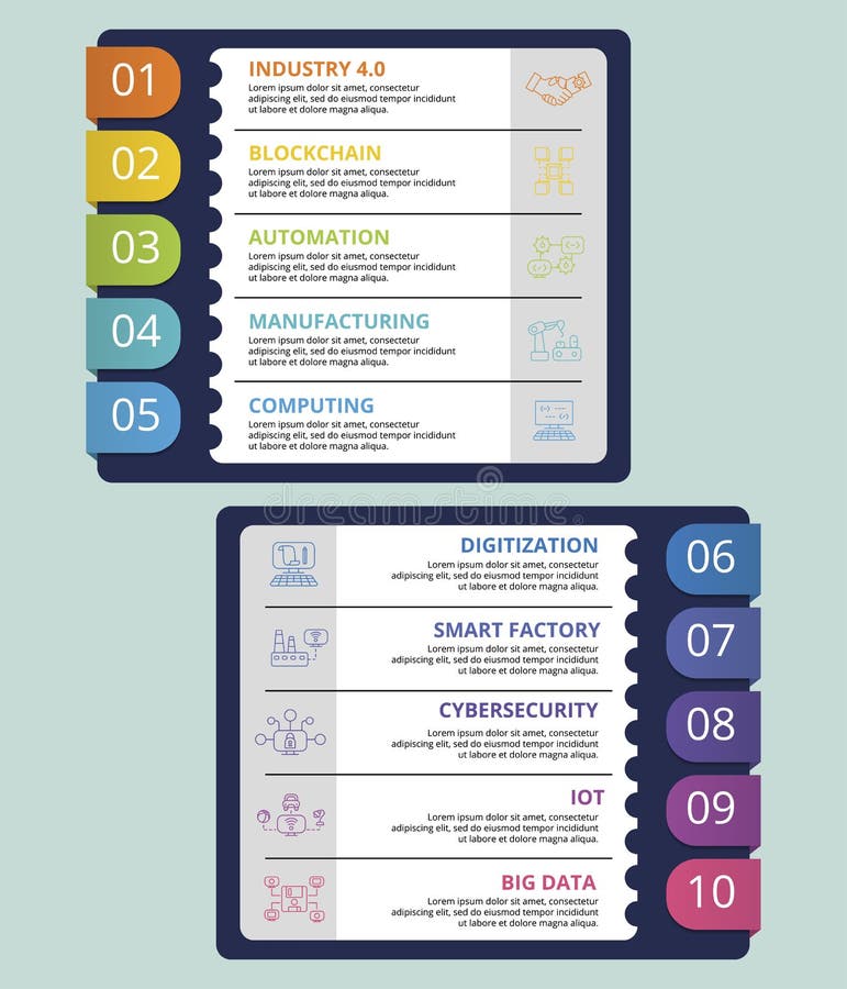 Infographic Industry 4.0 Template. Icons in Different Colors. Include ...