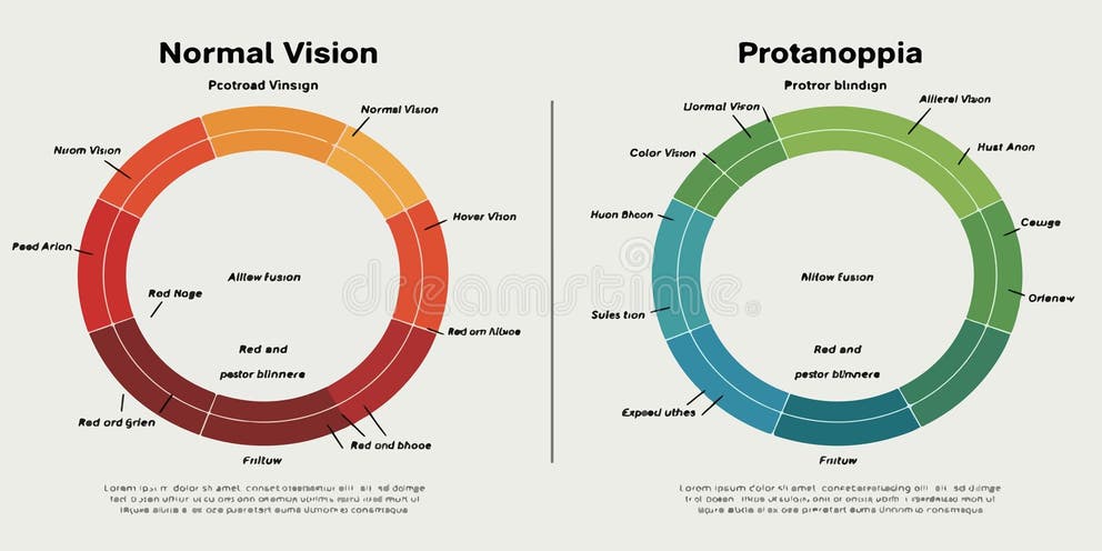 Vector Infographic of Color Wheel for Normal Vision and Protanopia Stock Illustration ...