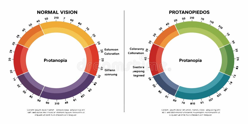 Vector Infographic of Color Wheel for Normal Vision and Protanopia Stock Illustration ...
