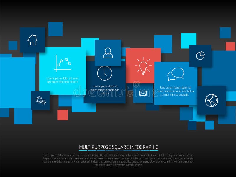 Vector Infographic Diagram with Various Blue Descriptive Squares Stock ...
