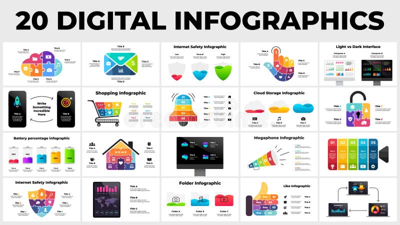 20 Digital Infographics. Slide Templates Presentation. Electronic ...