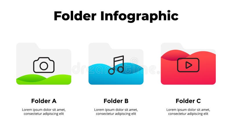 3 Folder Icons - Empty, Half-full, Full. Infographic Slide Template for ...