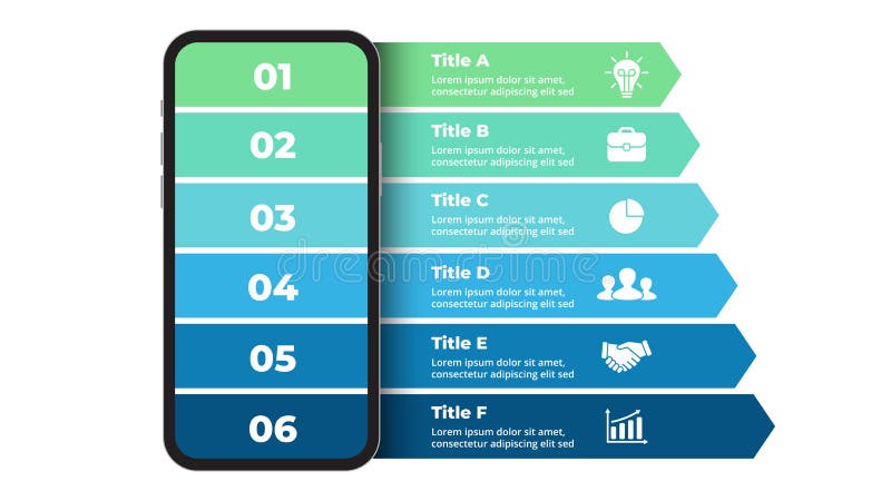 Iphone Mock Up. Infographic Slide Template. 6 Steps Arrows Chart ...