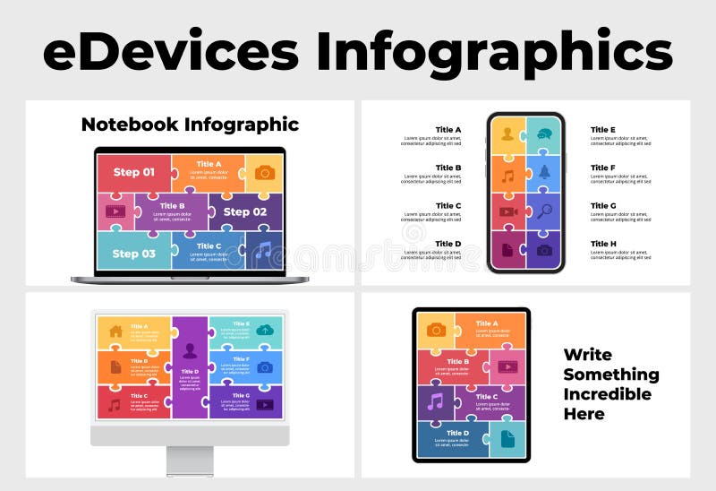 Show Your Interface with Electronic Device Mockups. Puzzle Infographic ...