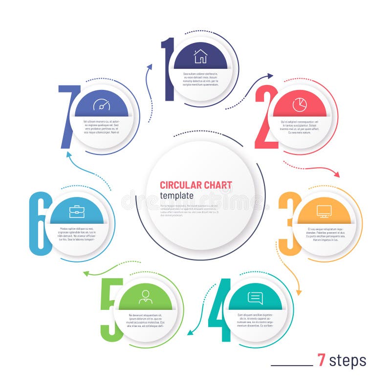 Vector Infographic Numbered Process Circular Chart Template. Seven ... Vector Infographic Numbered Process Circular Chart Template. Seven ...