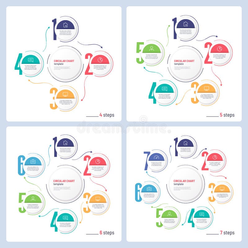 Vector Infographic Numbered Process Circular Chart Templates. 4 5 6 7 ...
