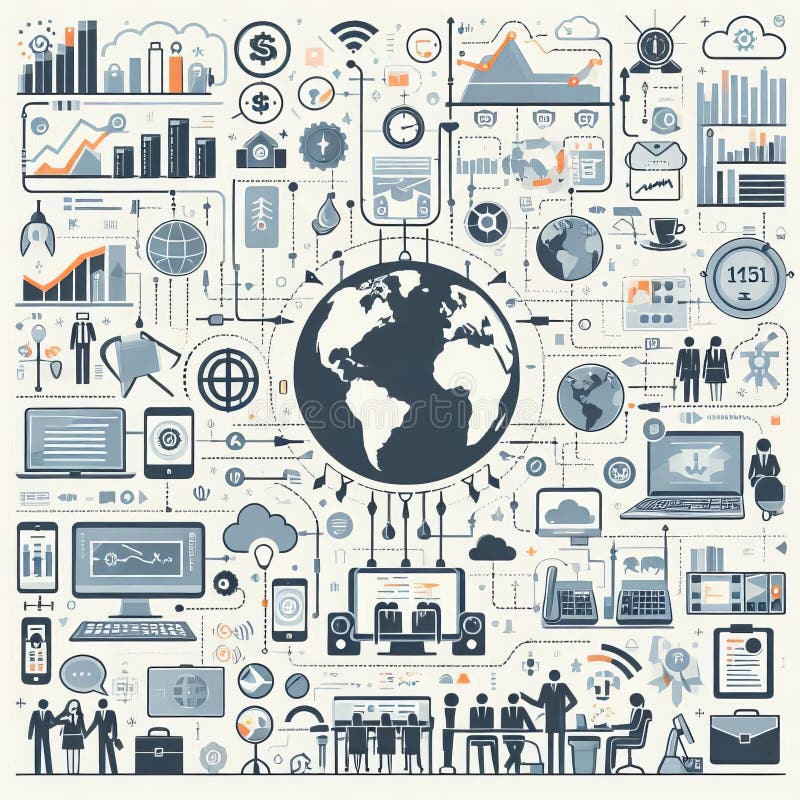 Vector Infographic Office Elements and Network Systems Presented Stock ...