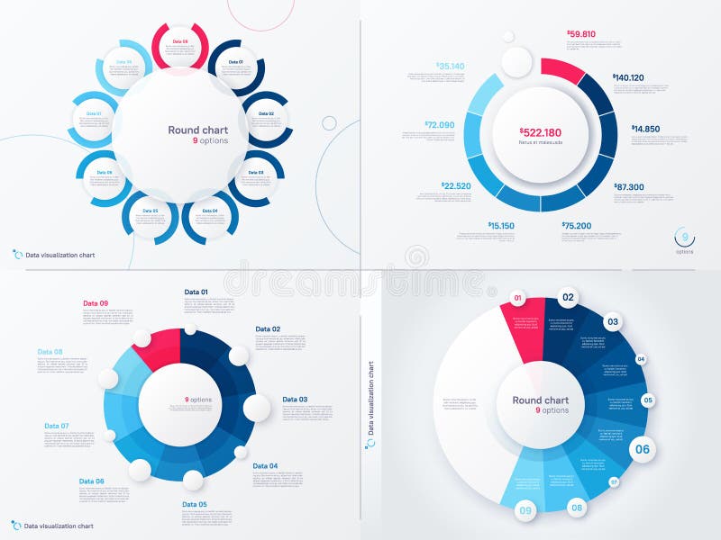 Vector Infographic Round Chart Templates. Nine Options, Steps, Parts ...