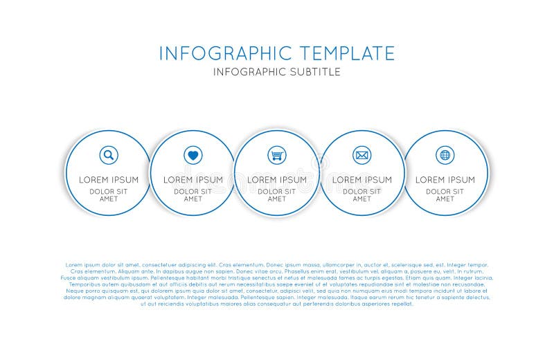 Vector Infographic Template with Five White Circles with Blue Edges and ...