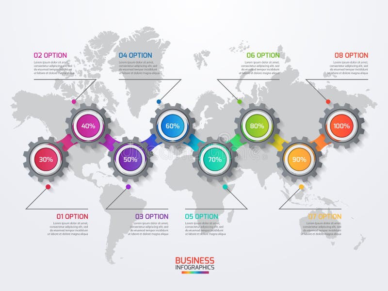 Vector Infographic Template with Gears and World Map Stock Vector ...