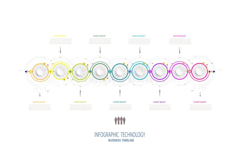 Vector Infographic Timeline Technology Template With 9 Step Stock
