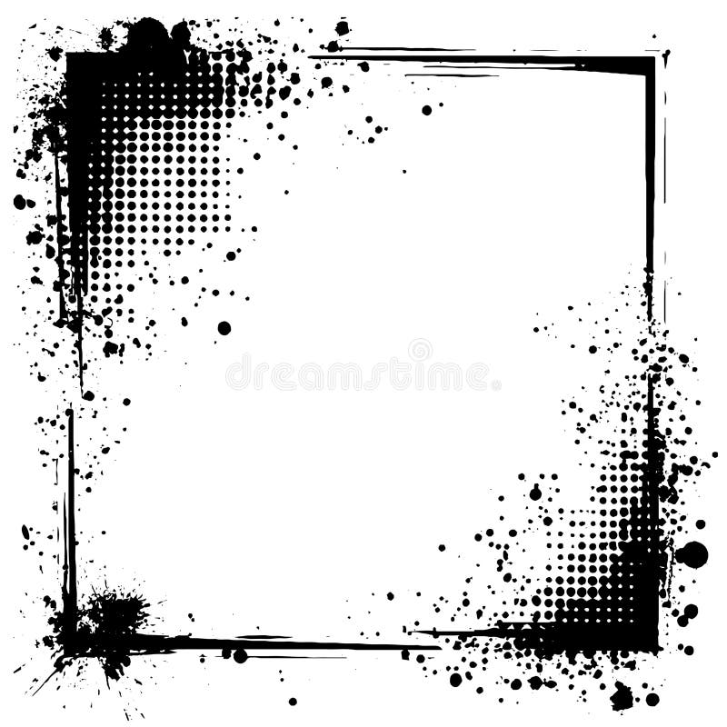 Vector Ink Frame Border and Halftone Dot Pattern on a Retro Background ...