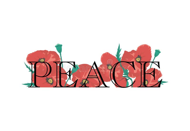 Vector Inscription Peace and Red Poppies.Print for Clothes Stock Vector ...