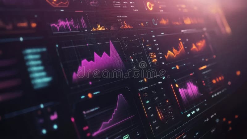 Vector Interface with Futuristic Charts and Digital Icons Stock ...