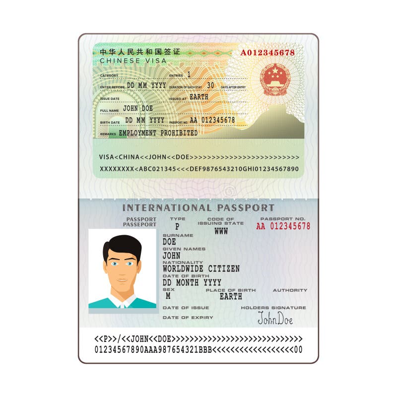 Vector China International Passport Visa Sticker Template in Flat Style ...
