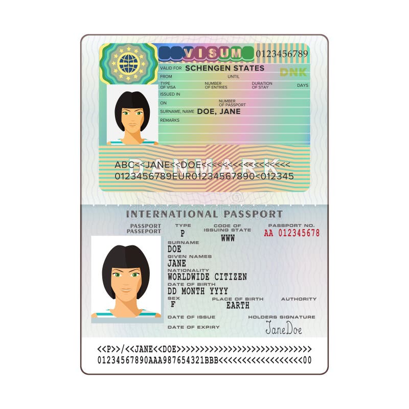 Vector International Open Passport with Denmark Visa Stock Vector ...