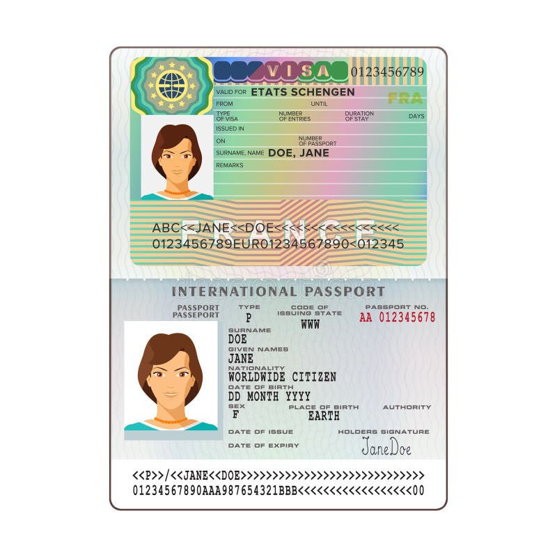 Vector International Passport Template with Sample Personal Data Page ...