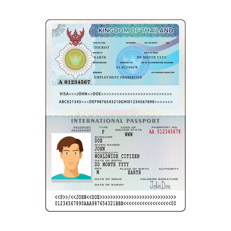 Vector International Open Passport with Thailand Visa Sticker Stock ...