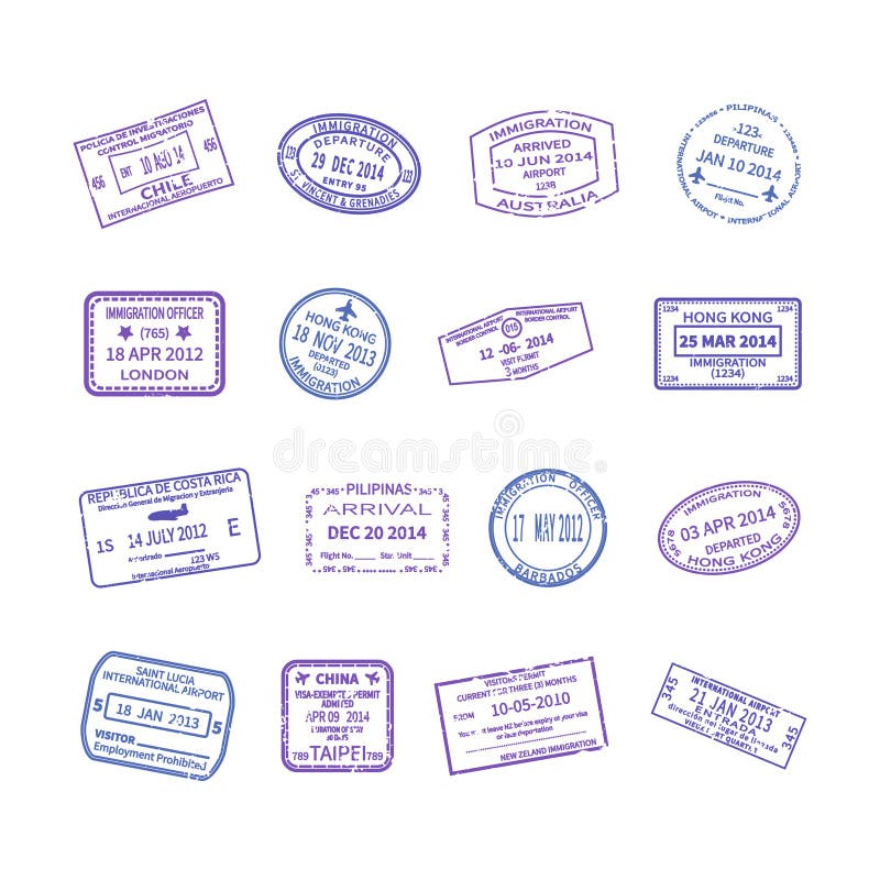 Vector International Travel Visa Stamps Set Stock Vector - Illustration ...