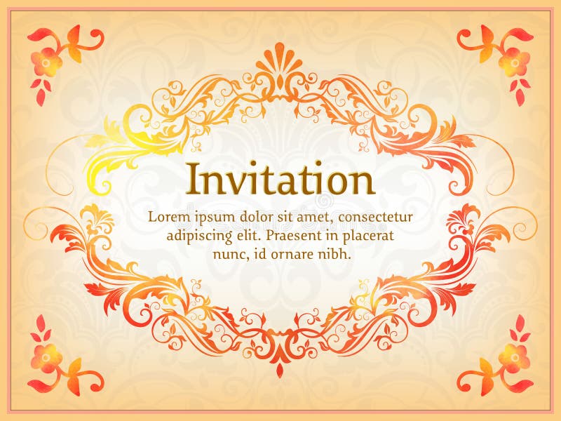 Vector Invitation Card with Watercolor Damask Element on the Light ...