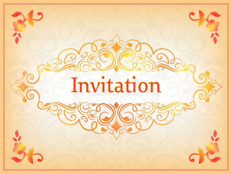 Vector Invitation Card with Watercolor Damask Element on the Light ...