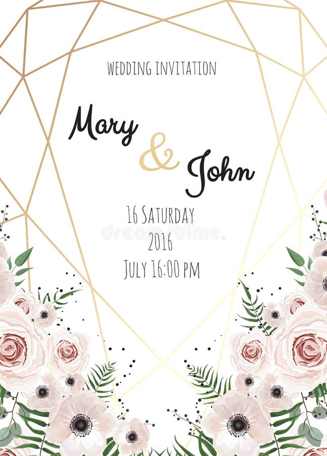 Vector Invitation with Handmade Floral Elements with Polygonal Frame ...
