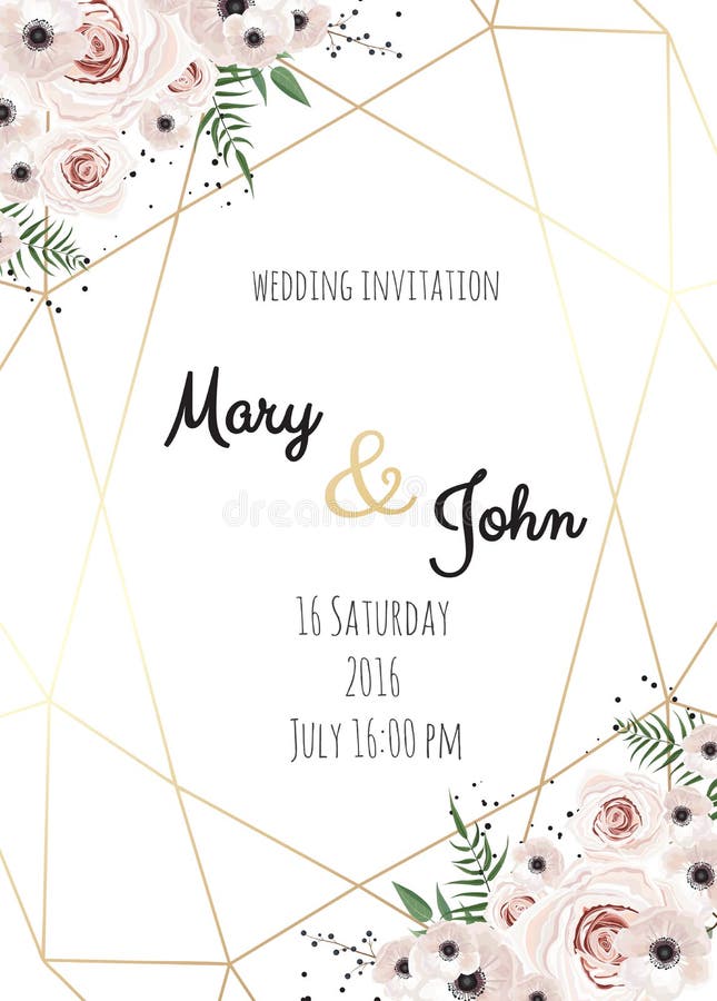 Vector Invitation with Handmade Floral Elements with Polygonal Frame ...