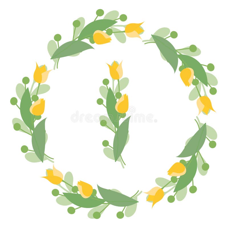 Vector Isolate Illustration. Round Frames with Yellow Tulips and Green ...