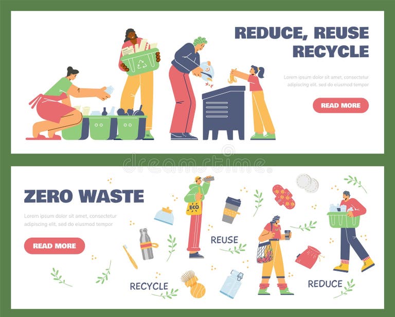 Vector Isolated Banners Set of Reduce, Reuse, Recycle and Zero Waste ...