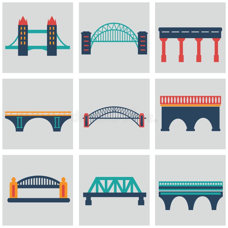 Vector Isolated Bridges Big Icons Set Stock Vector - Illustration of ...