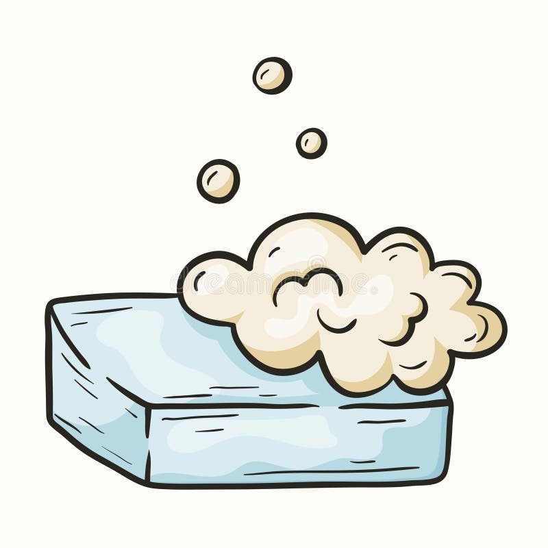Vector Isolated Doodle Illustration of Solid Soap with Bubbles. Stock ...