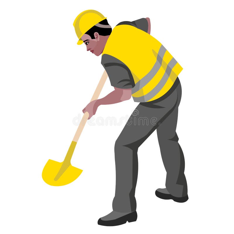 Figure of a Black Worker in Work Clothes Digging a Hole with a S Stock ...