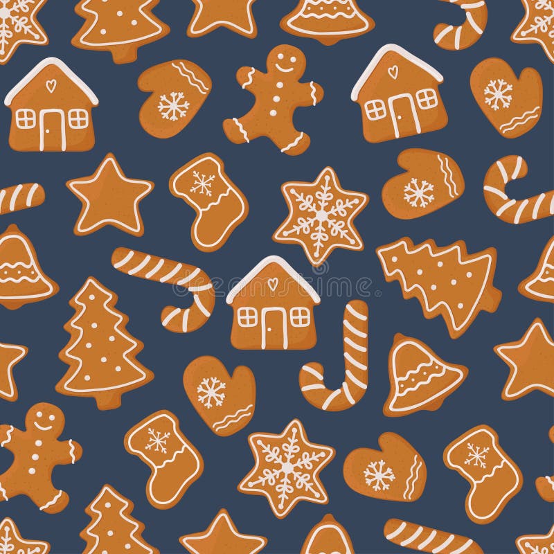 Christmas Seamless Pattern with Different Gingerbread Cookies. Vector Isolated Illustration ...