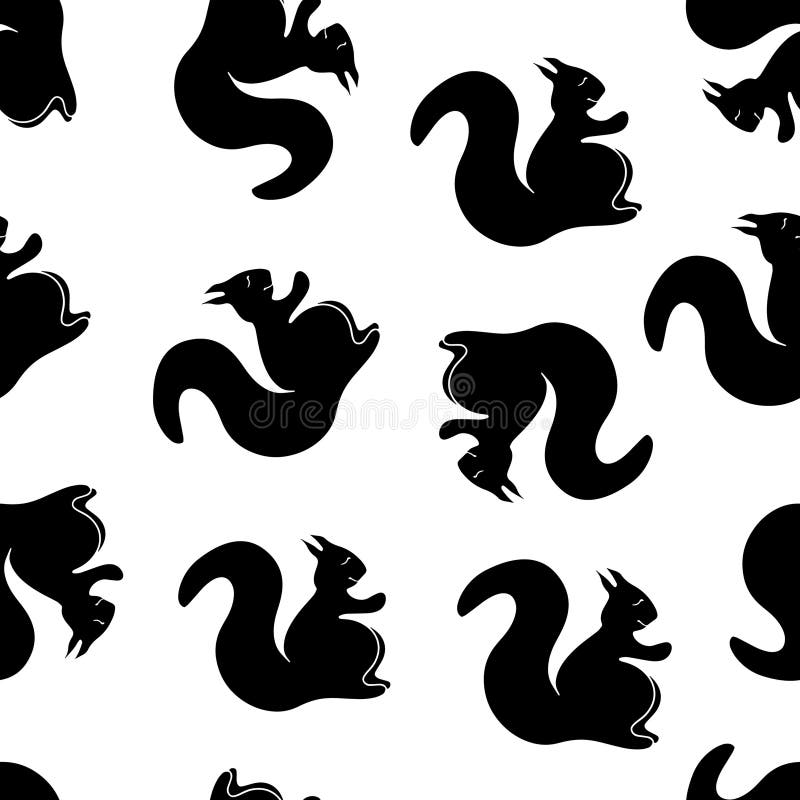 Vector Isolated Illustration of Pattern with Black and White Squirrels ...