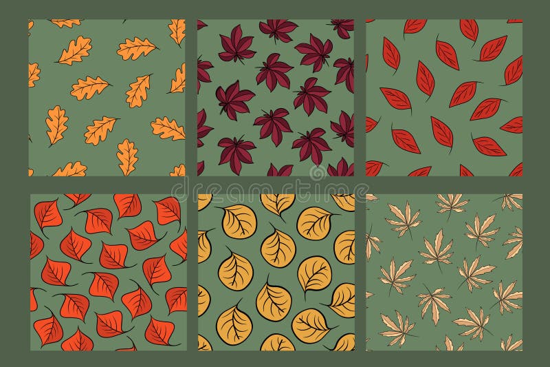 Vector Isolated Illustration of a Set of Patterns with Autumn Leaves Stock Vector - Illustration ...