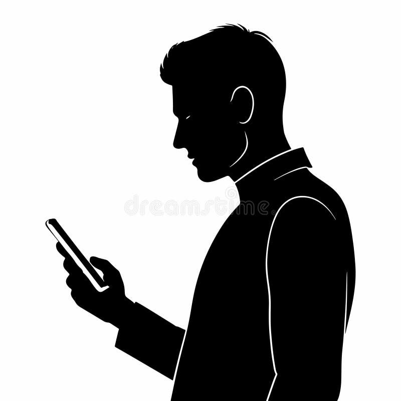 Vector Isolated Illustration of a Silhouette of a Man with a Smartphone ...