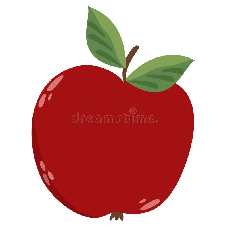 Vector Isolated Illustration of Whole Red Sweet Apple with Leaves ...