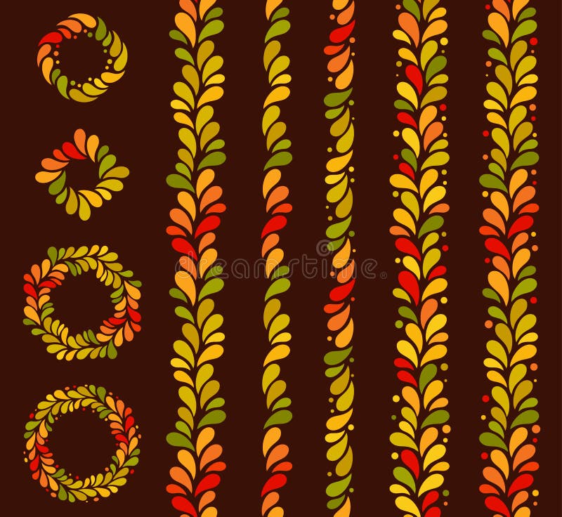 Vector Isolated Seamless Autumn Colored Vertical Line of Leaves ...