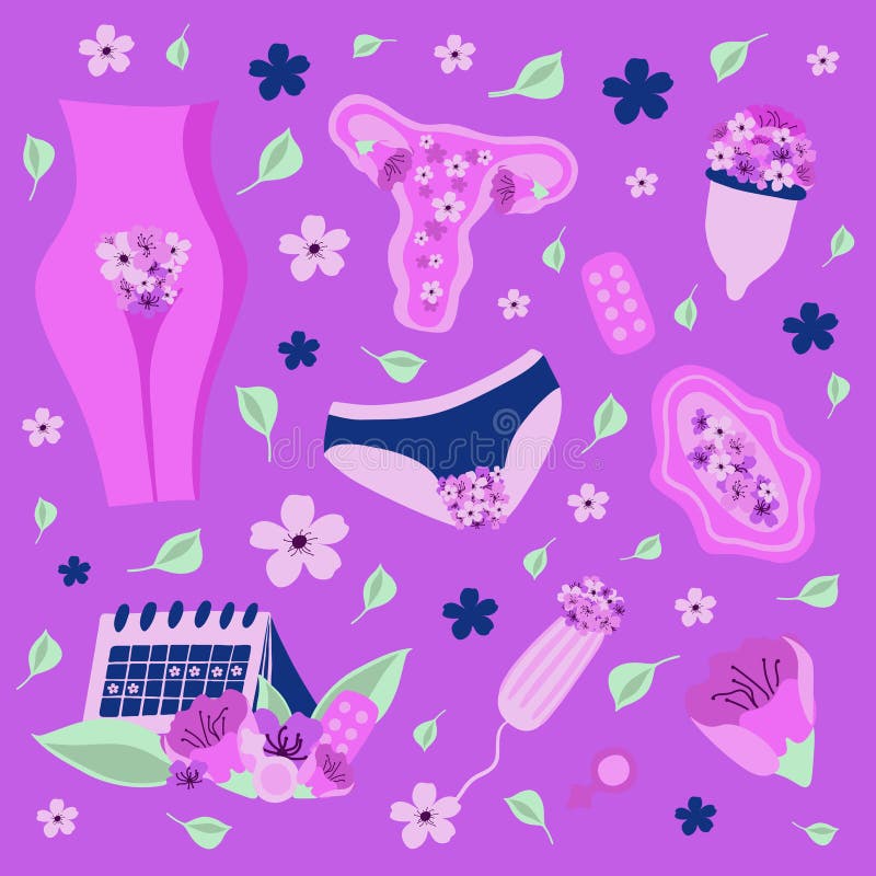 Menstruation Theme.Period.Various Feminine Hygiene Products.Vector ...