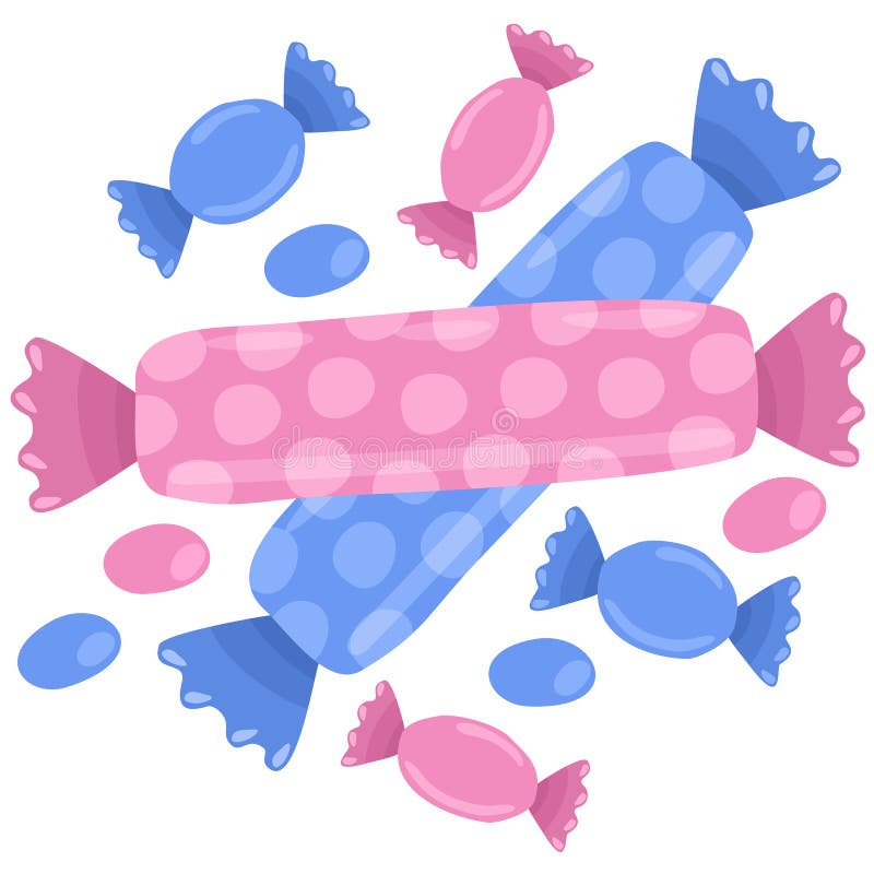 Vector Isolated Set of Various Bright Pink and Blue Candies. Stock ...