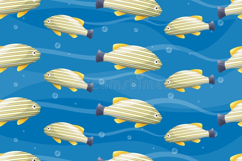 Vector Isolated Striped Sea Yellow Fish. Vector Seamless Cartoon Marine ...