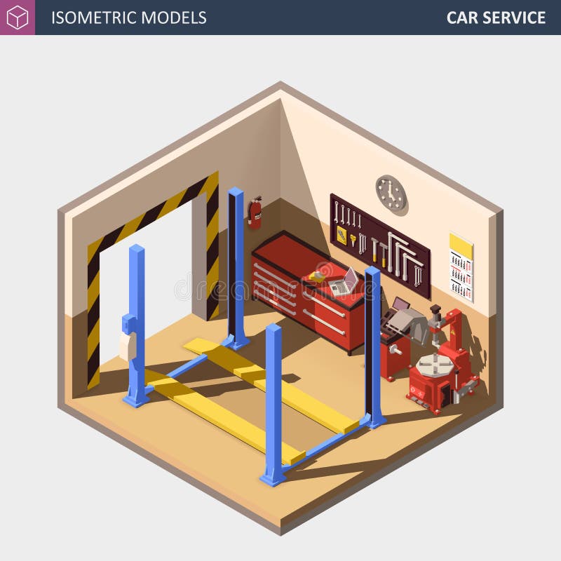 Vector Isometric Auto or Car Service Center Illustration. Stock Vector ...