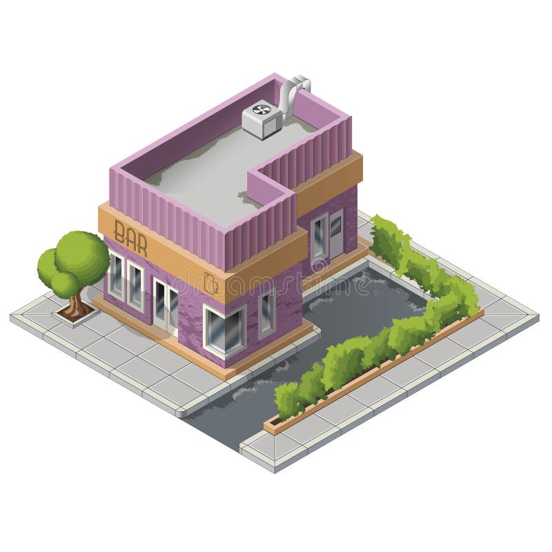 Vector Isometric Bar Building Icon Stock Illustration - Illustration of ...
