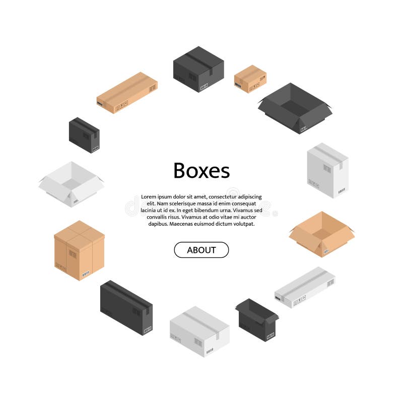 Vector Isometric Boxes of Dfferent Color in Circle Shape with Place for ...