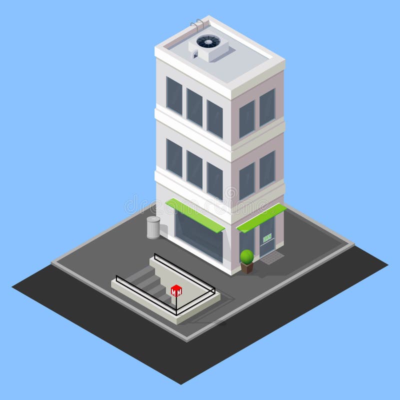 Vector Isometric Building with Metro Station Stock Vector ...
