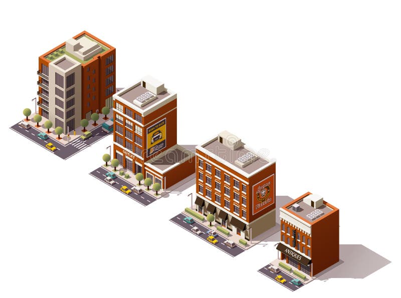 Vector Isometric Buildings Set Stock Vector - Illustration of outlet ...