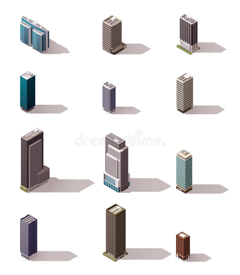 Vector Isometric Buildings. Skyscrapers Stock Vector - Illustration of ...